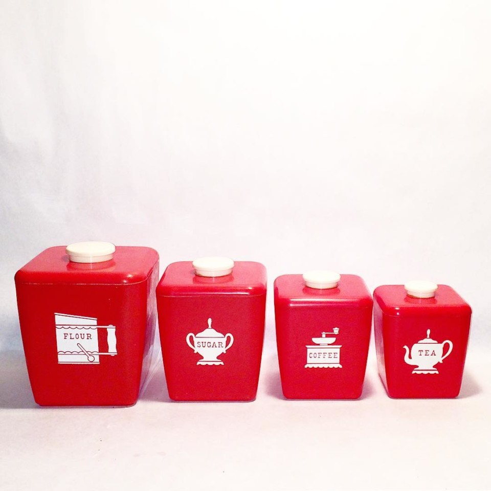 Flour Sugar Coffee Tea 4 Piece Vintage Canister Set Nvision Cincinnati Handmade And Vintage